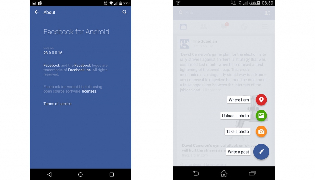 Facebook test app-versie met Material Design-elementen | FWD